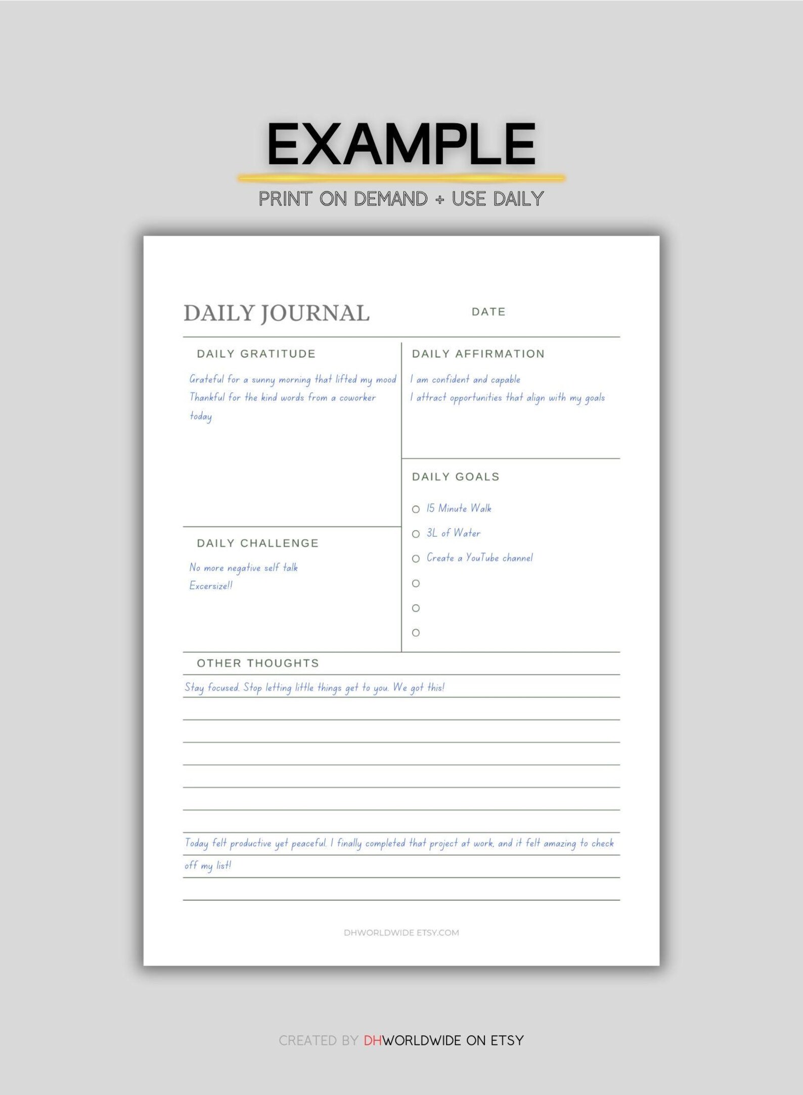 Daily Journal, Instant Download, Daily Review, Daily Summary, Printable ...