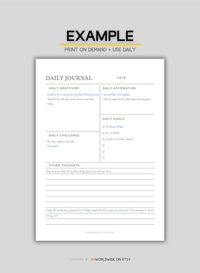 Daily Journal, Instant Download, Daily Review, Daily Summary, Printable ...