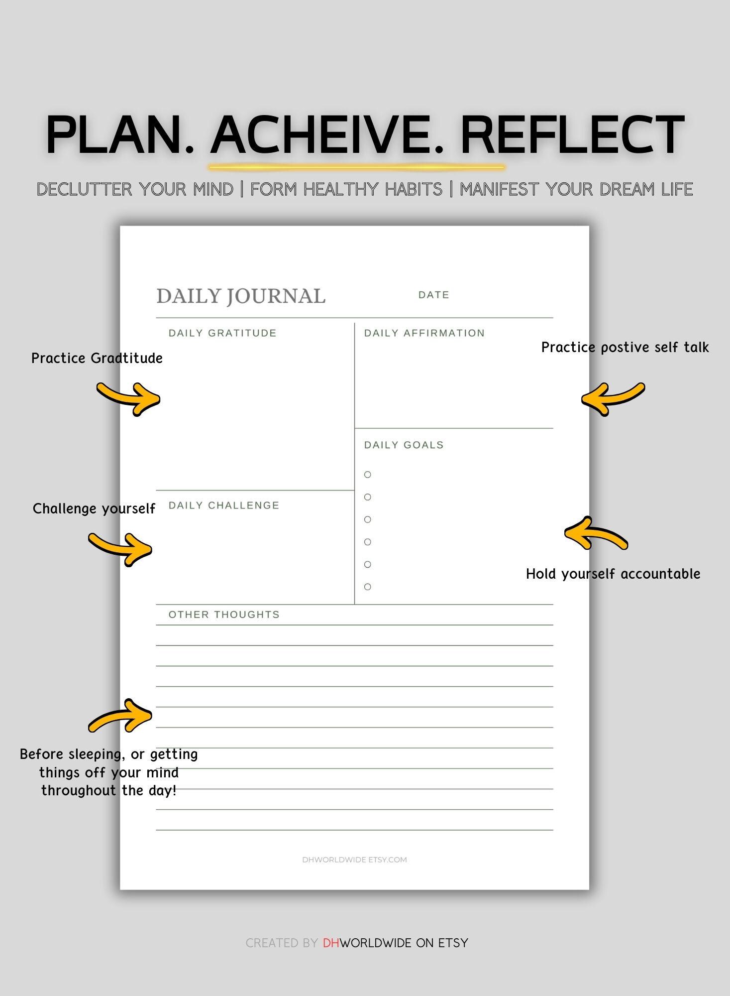 Daily Journal, Instant Download, Daily Review, Daily Summary, Printable ...