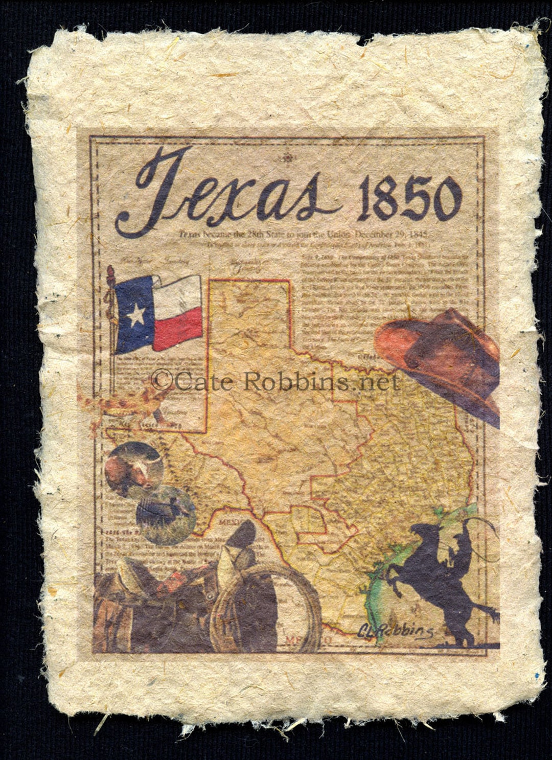 Texas 1850 on Handmade Paper - Etsy