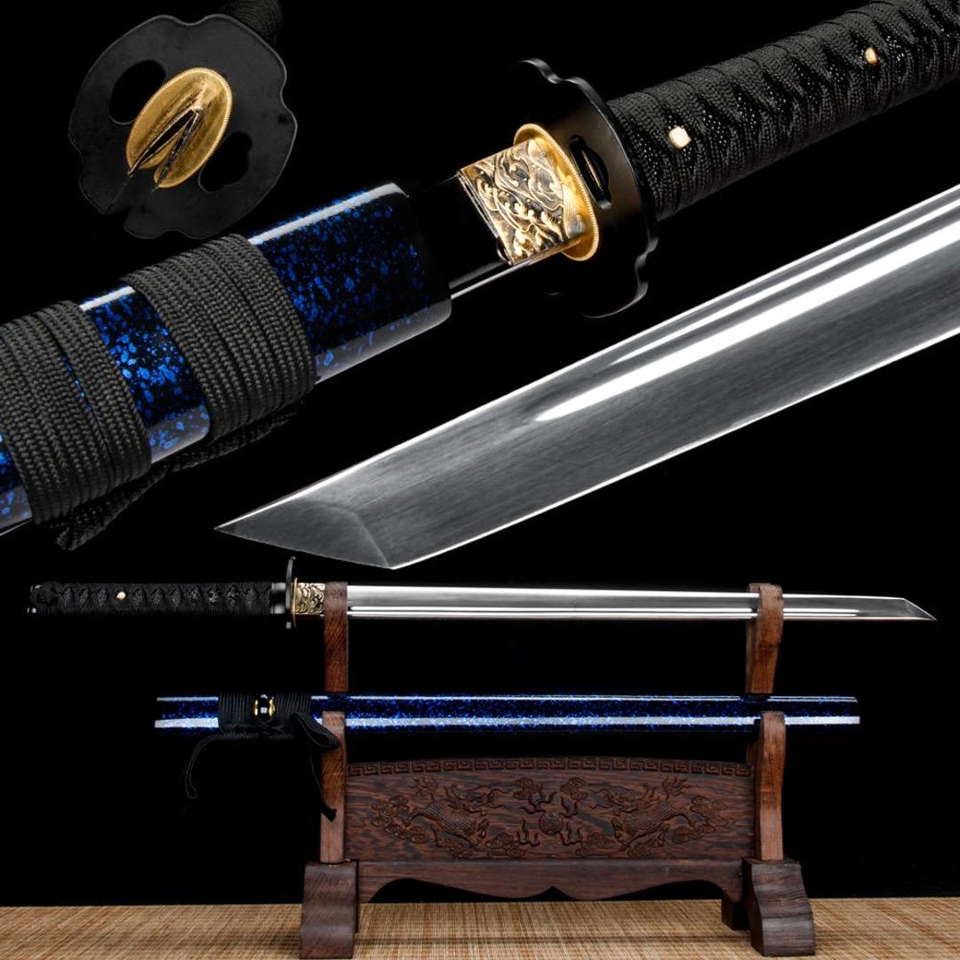 Blue Solid Wood Paint Sheath Katana,iron Accessory Samurai Sword,rapid ...