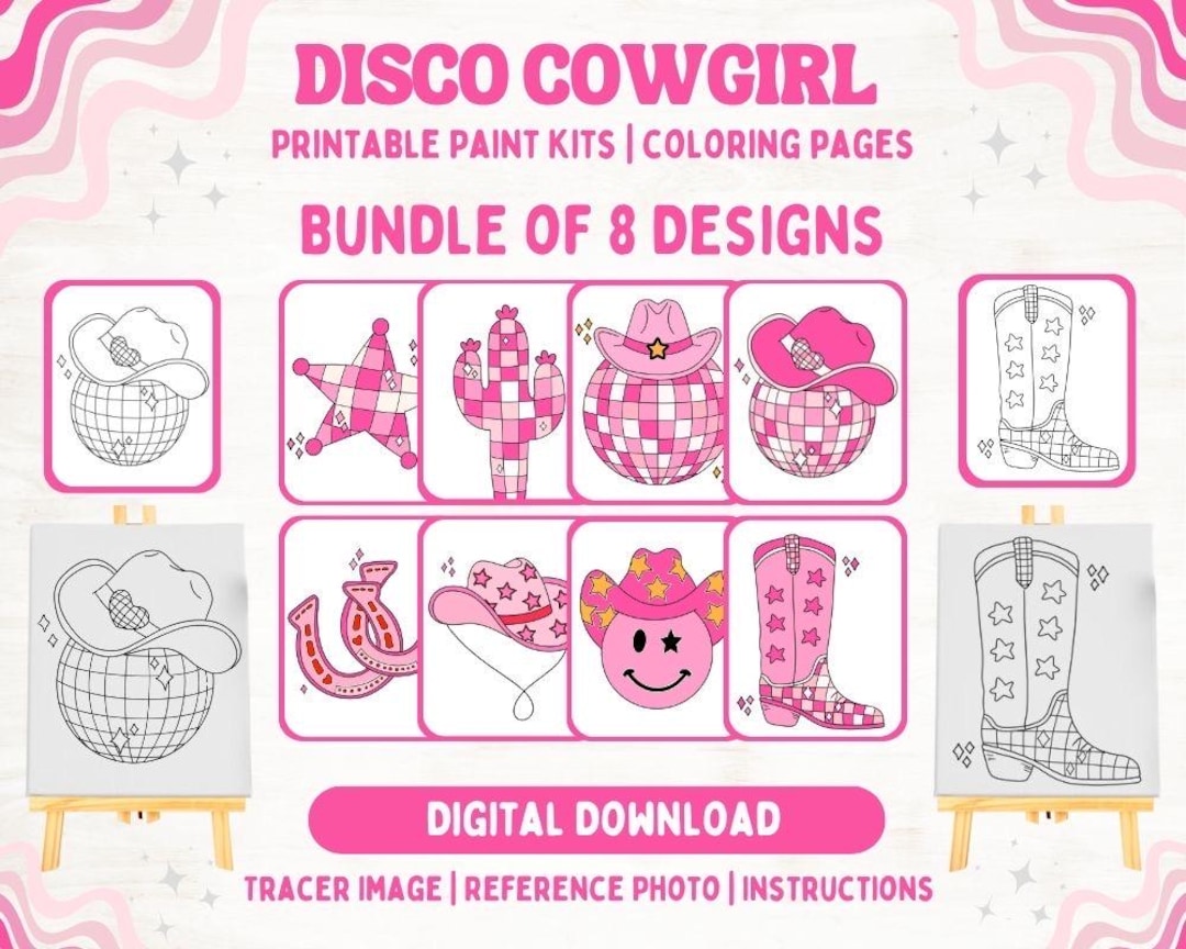 Disco Cowgirl Girl’s Night Activity: Paint Kits or Coloring Pages ...