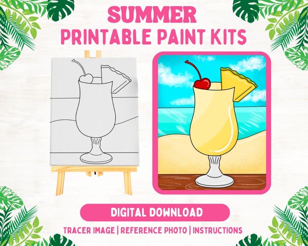 Piña Colada Beach Sip N Paint: Summer Paint Kit or Coloring Pages ...