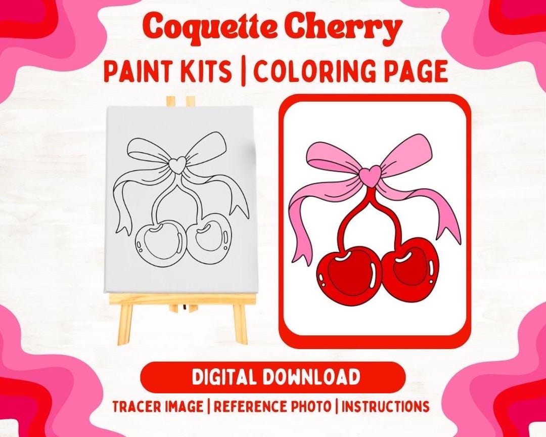 Coquette Cherry Girls Night Activity: Paint Kits or Coloring Pages ...
