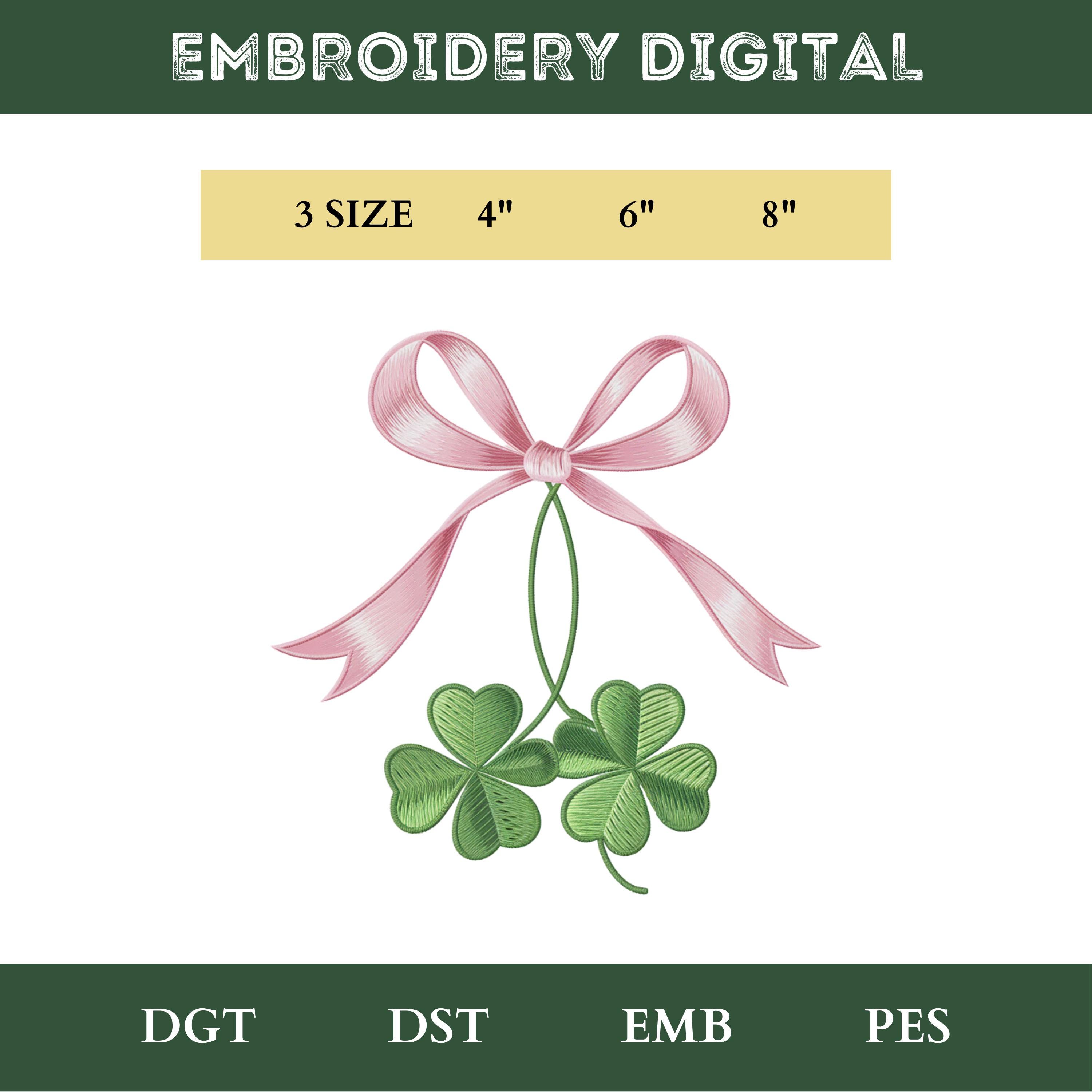 Pink Bow Shamrock Embroidery Design for St Patrick Day Clover Irish ...