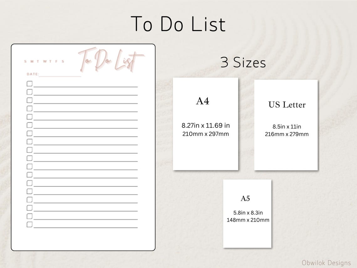 Minimalist to Do List Printable PDF | 3 Sizes - A4, Letter and A5 ...
