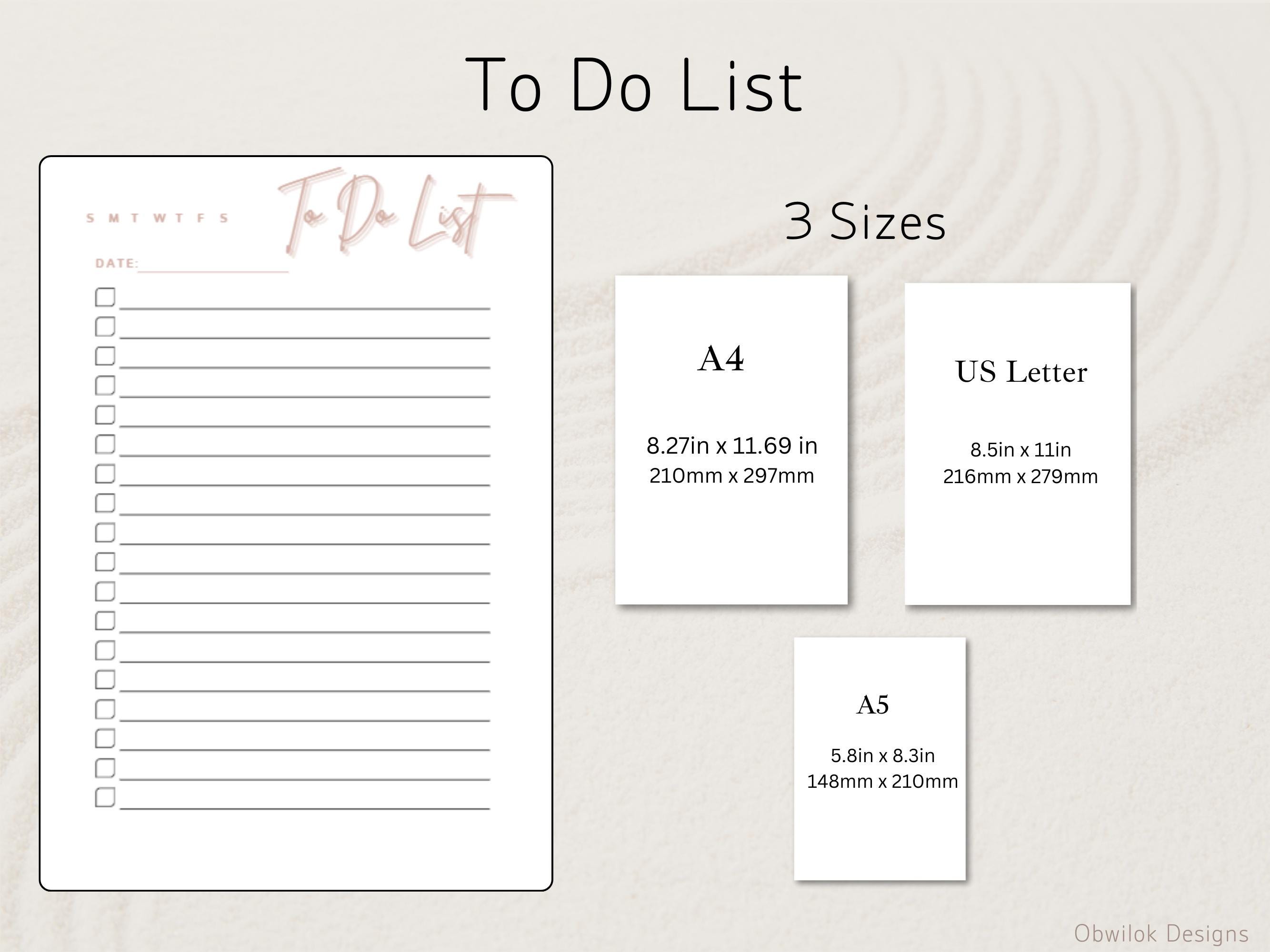 Minimalist to Do List Printable PDF | 3 Sizes - A4, Letter and A5 ...