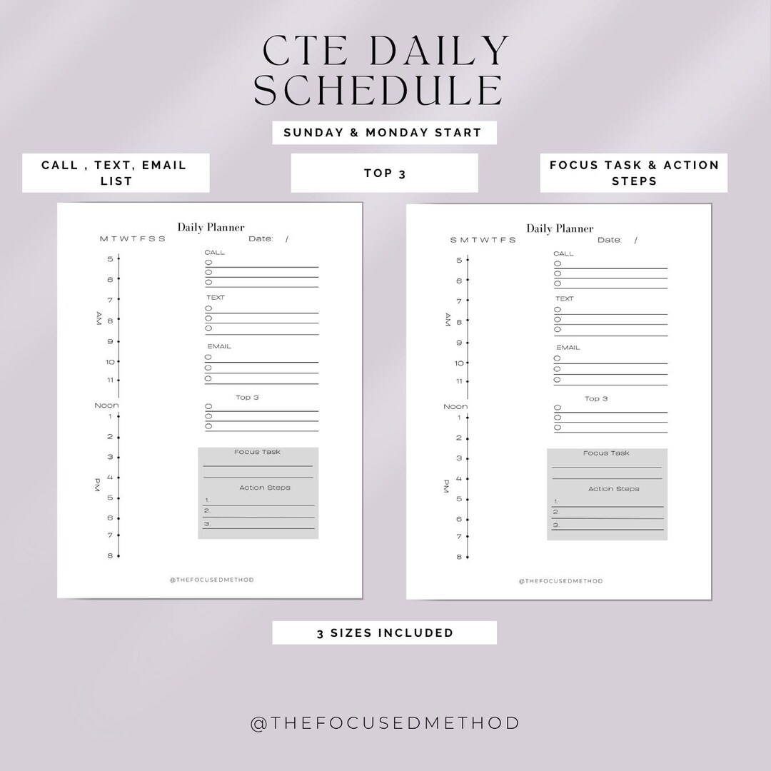 Undated Daily Schedule | Call, Text , Email Daily Planner | Focus Task ...