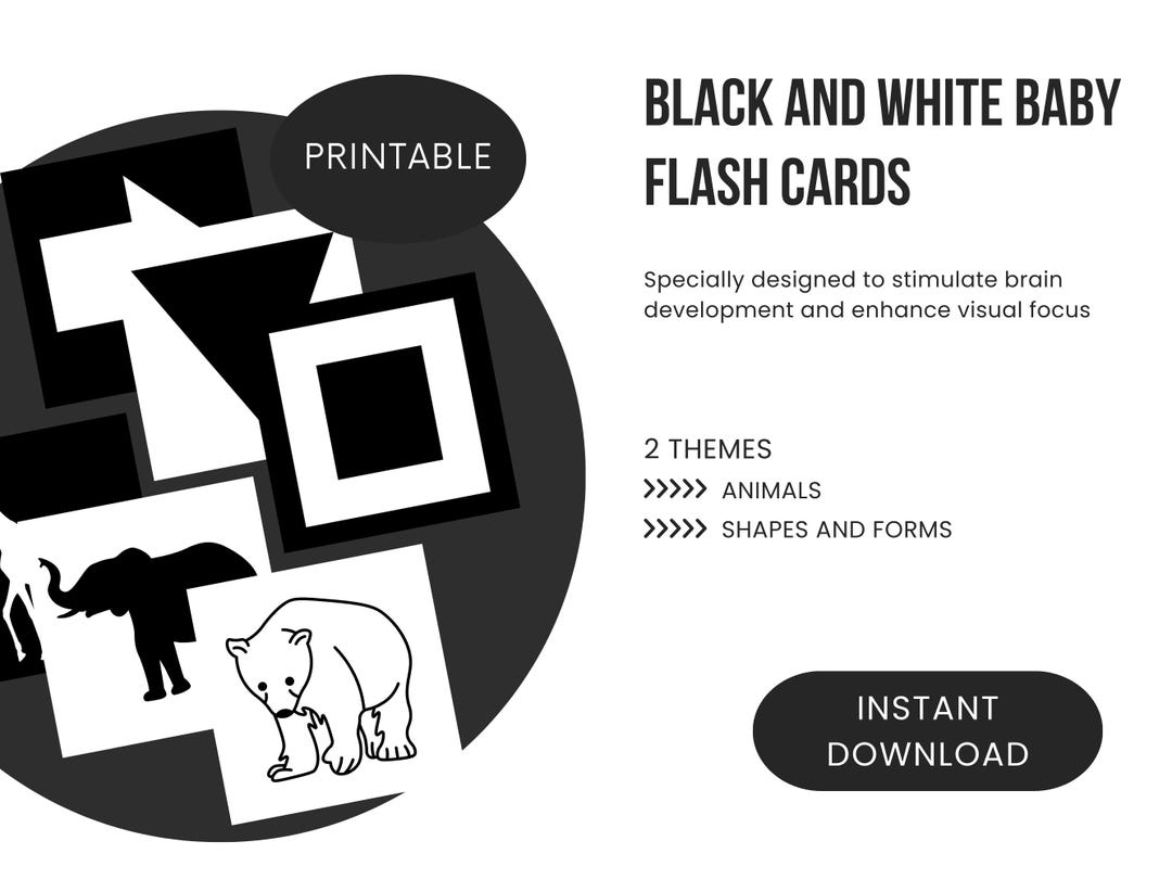 52 Black & White Baby Flash Cards for Brain Development, Printable ...