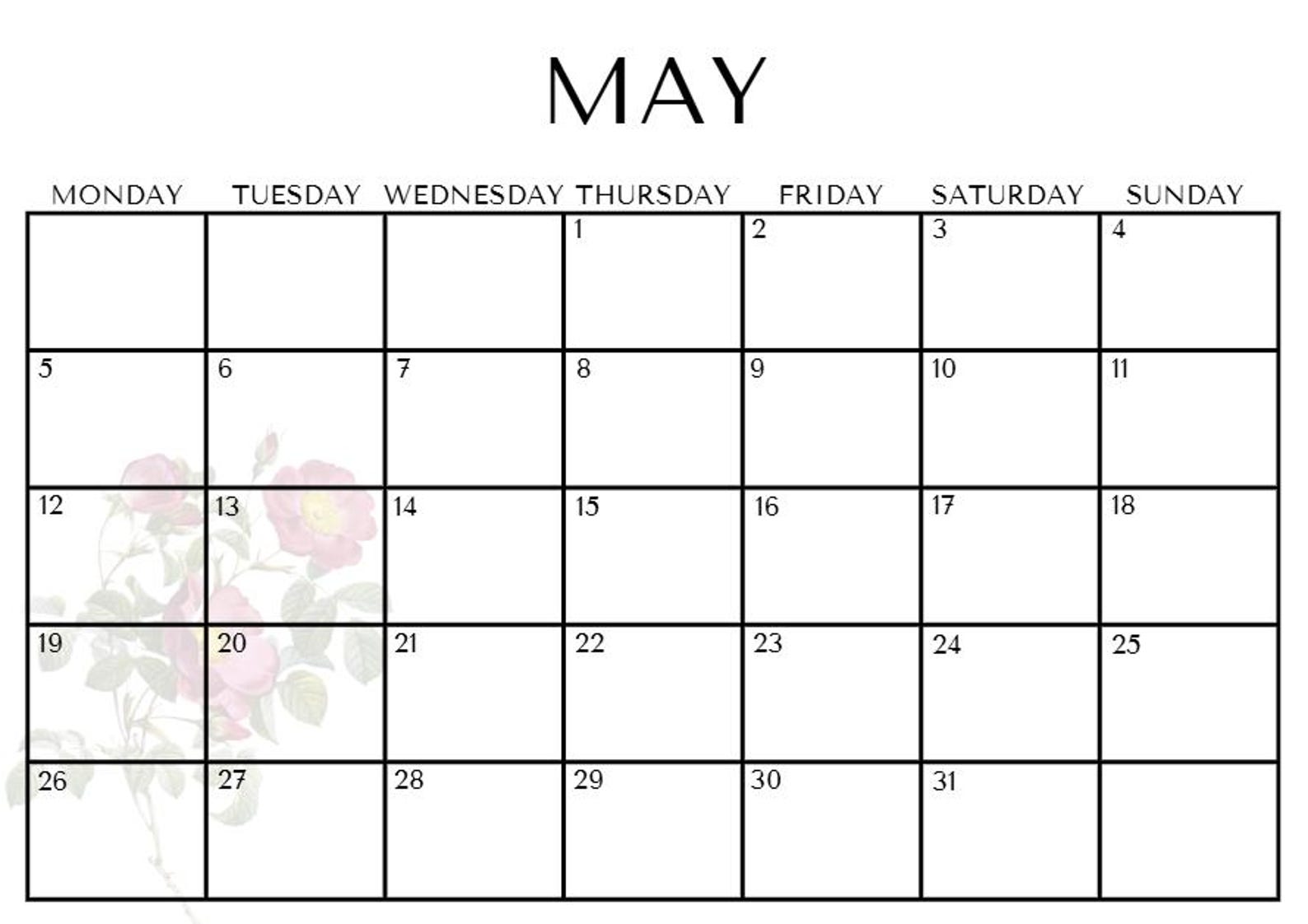 2025 Flower Themed Calendar, Printable 2025 Calendar, Flower by Month ...