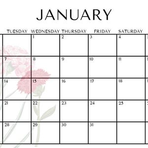 2025 Flower Themed Calendar, Printable 2025 Calendar, Flower by Month ...