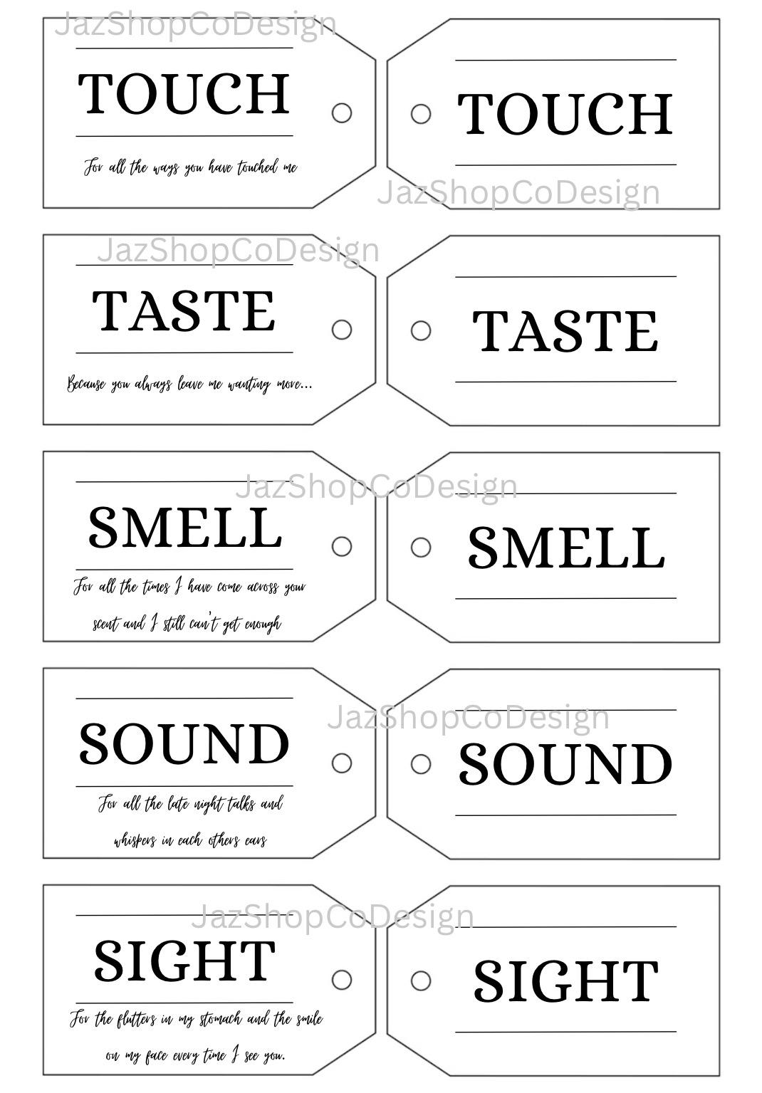 Digital Download Gift Label 5 Senses, Birthday/valentines/christmas ...
