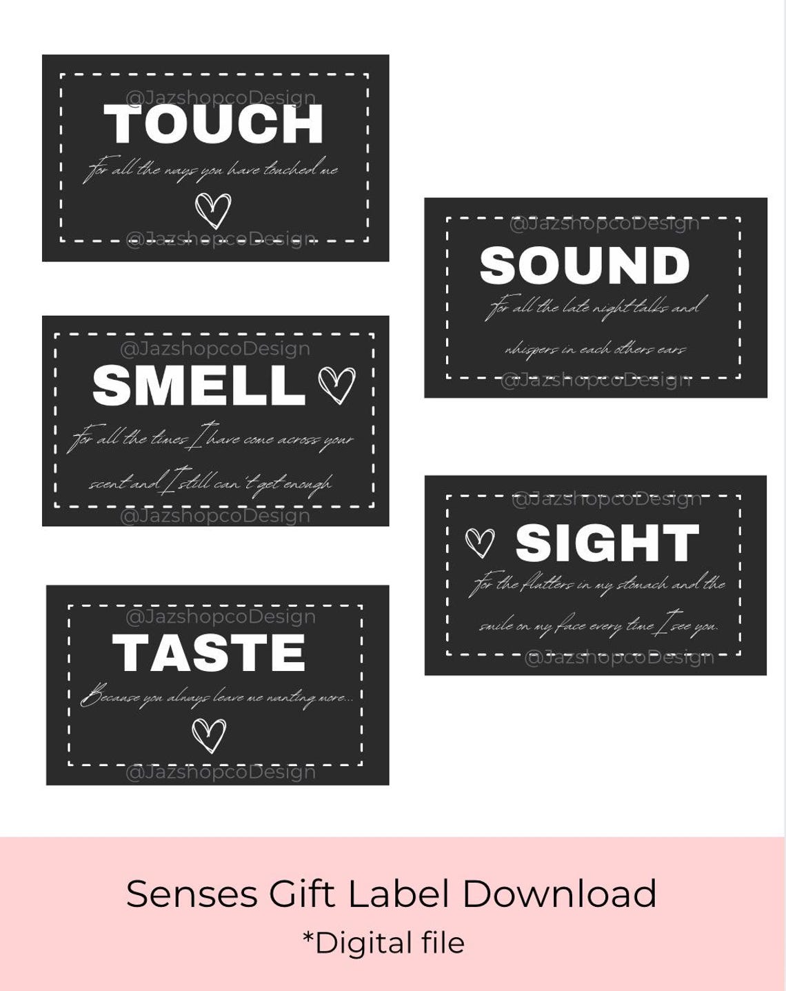 Digital Download Gift Label 5 Senses, Birthday/valentines/christmas ...