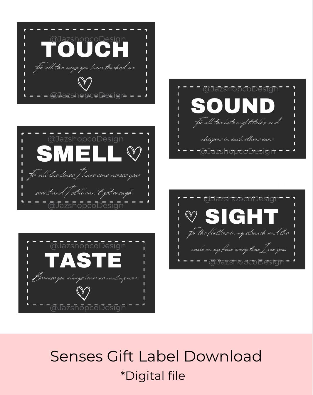 Digital Download Gift Label 5 Senses, Birthday/valentines/christmas ...