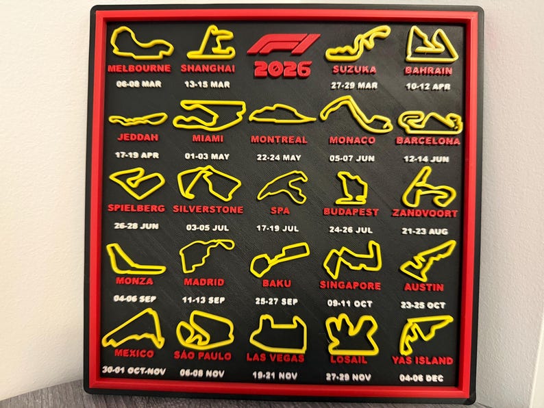 F1 Circuit Map 2026 - Every Track Display - Formula 1 Wall Decor ...