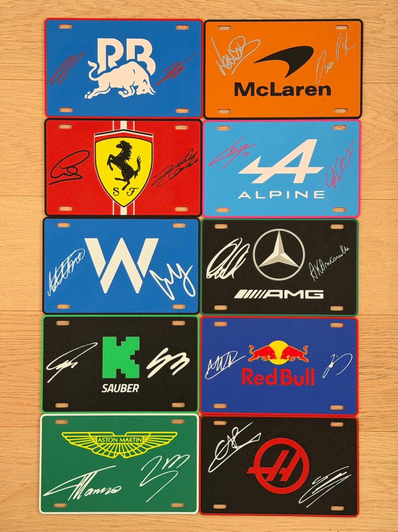 F1 Team License Plate - 3D Printed With Replica Autographs - Etsy