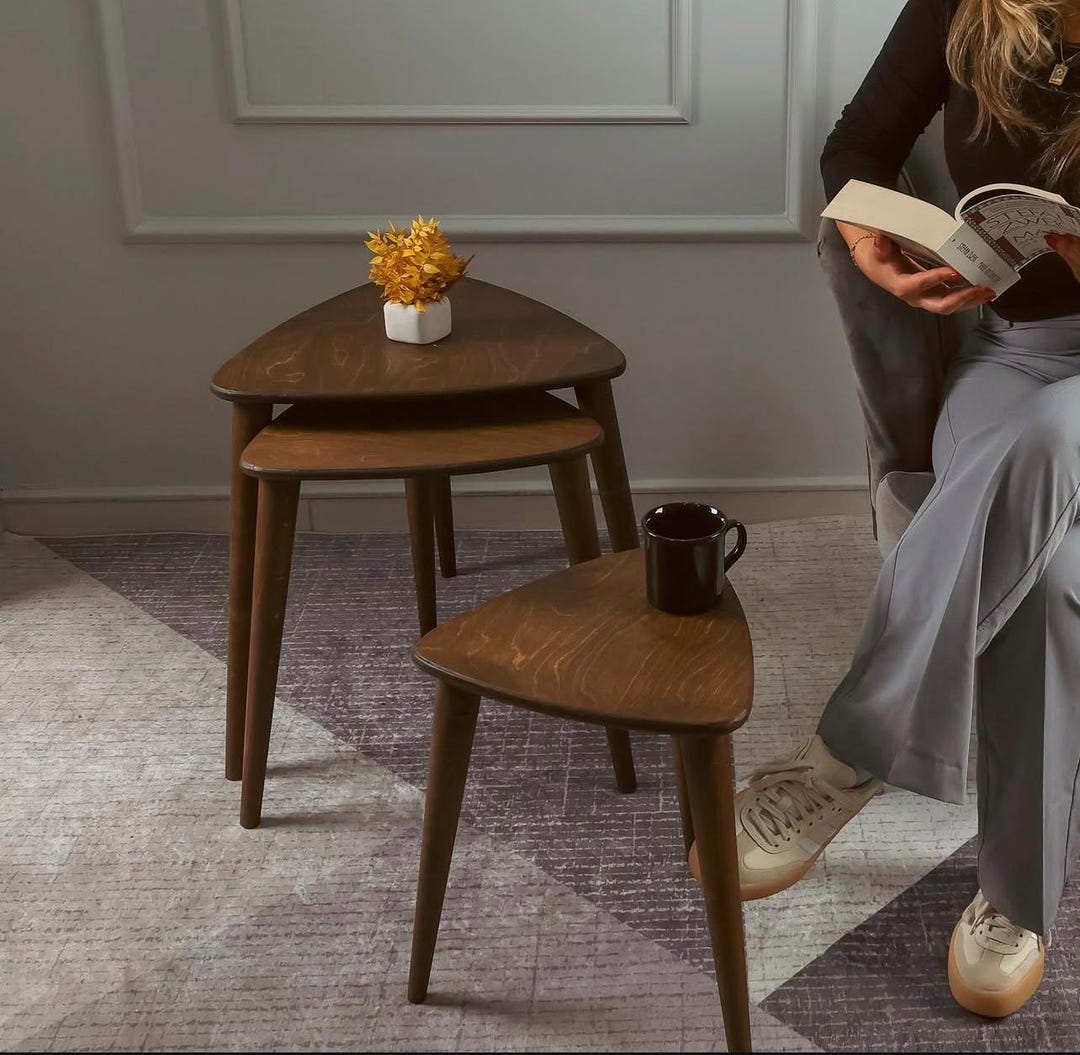 Elegant Wooden Egg Shape Nesting Tables – Handcrafted Mid-century ...