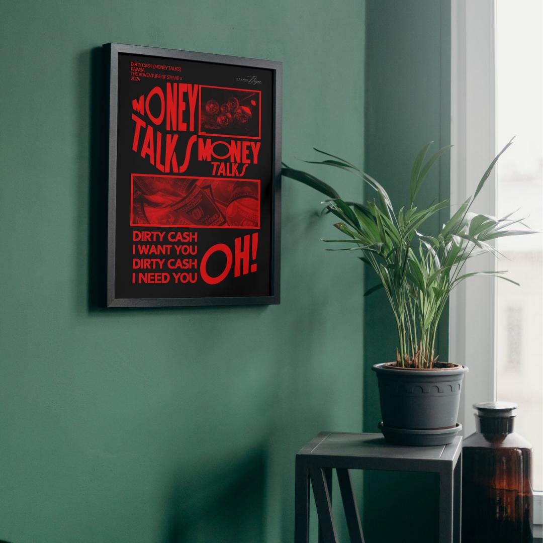 Dirty Cash money Talks PAWSA Remix Poster Framed Print House Music Wall ...