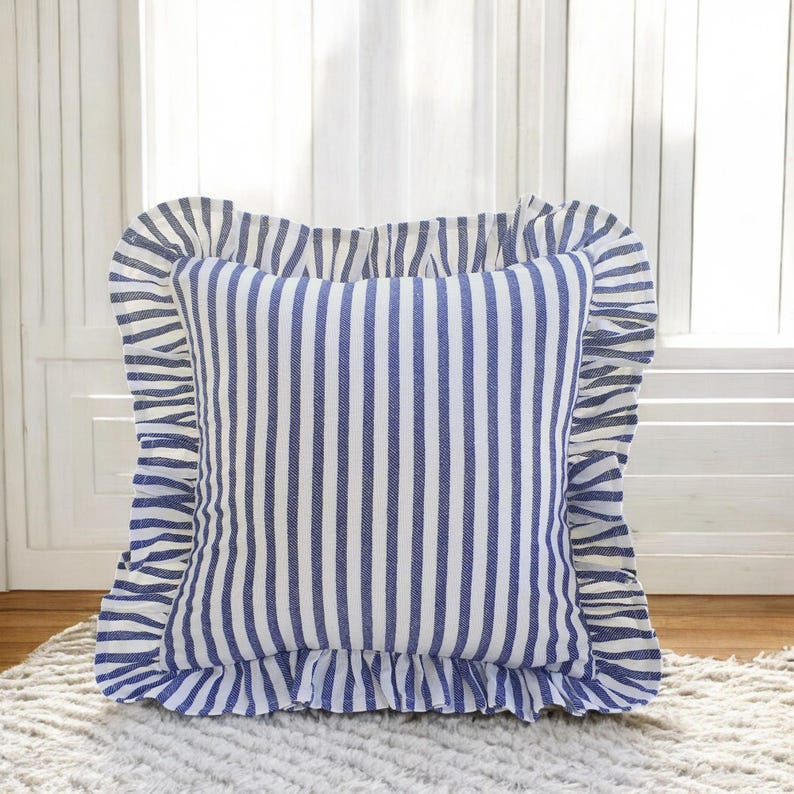 Bohemian Frill Linen Striped Pillow Cover - Different Color Options ...