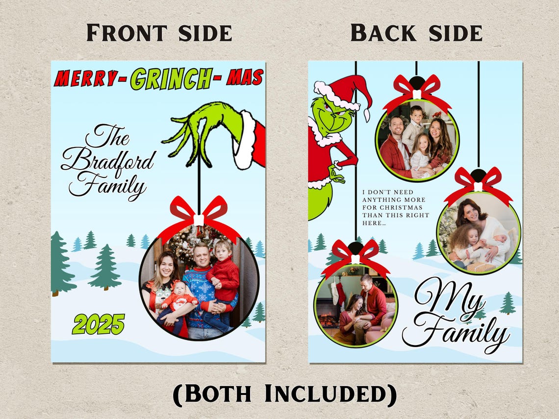 Editable Grinchmas Holiday Photo Card Template | Grinch Inspired Xmas ...