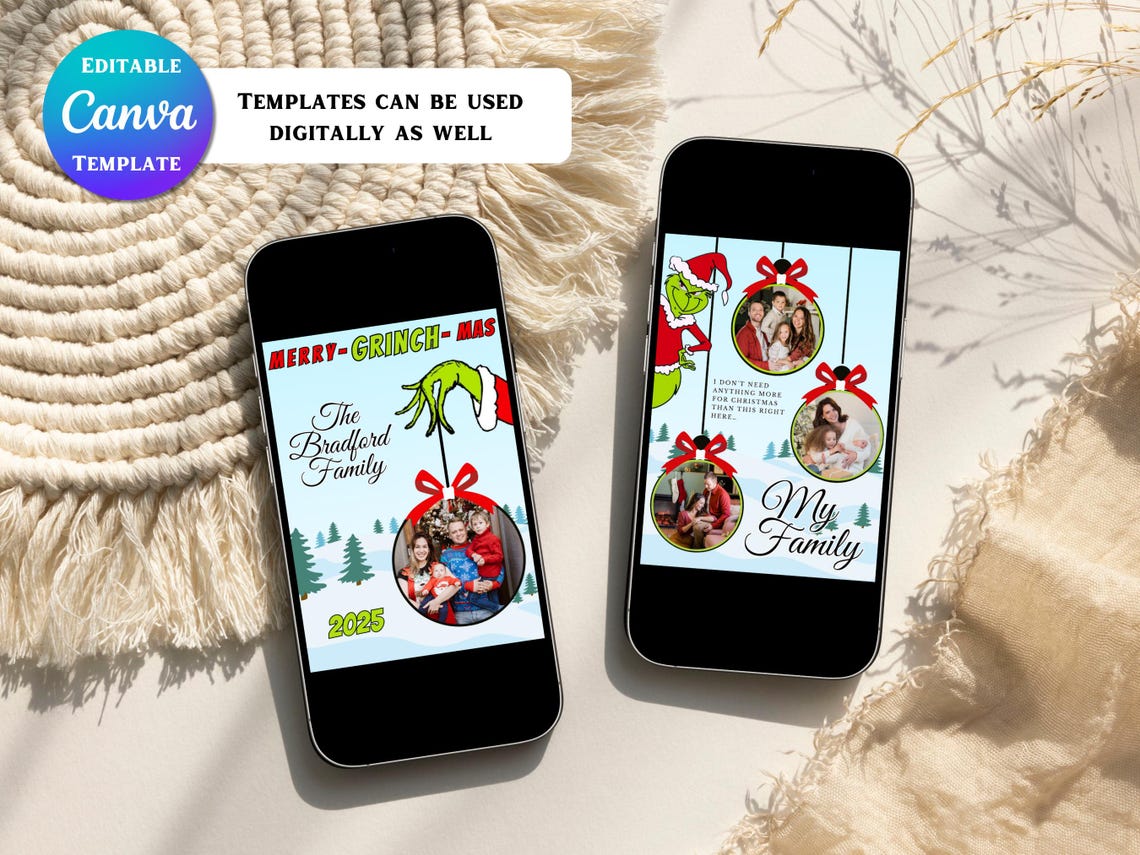 Editable Grinchmas Holiday Photo Card Template | Grinch Inspired Xmas ...