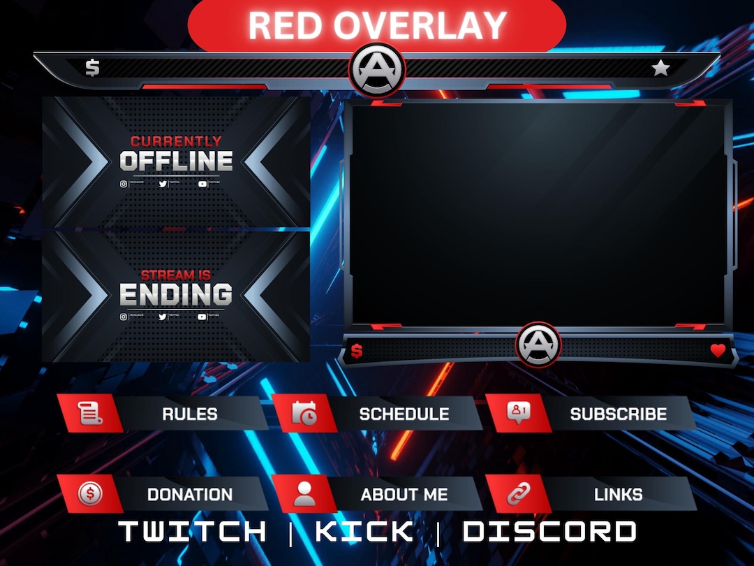 Red Premium Static Stream Package | Stream Overlays, Panels, Alert ...