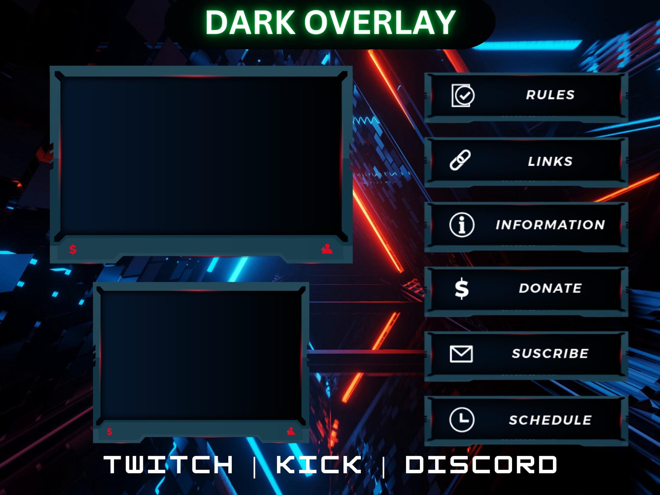 Dark Overlay Package for Twitch, Youtube and Kick | Webcam Frame ...