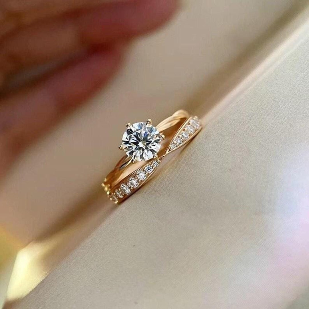 Round Engagement Ring, Rose Gold Wedding Rings, Twisted Solitaire Ring ...