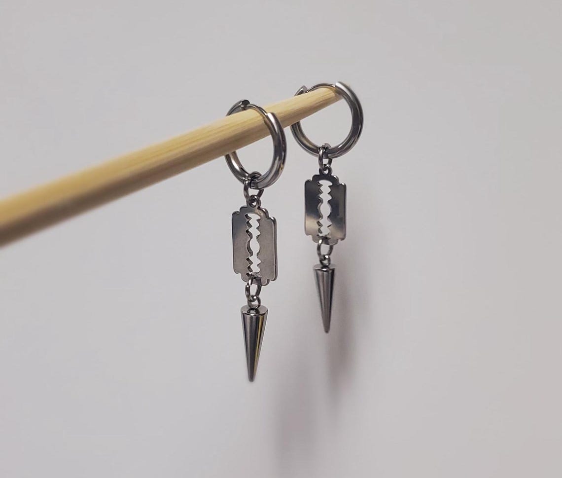 Razor Blade Dangle Earrings / Cone Hoop Earrings | Hollow Blade, Grunge ...