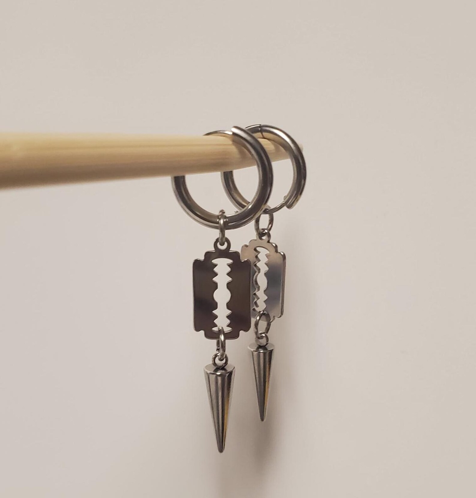 Razor Blade Dangle Earrings / Cone Hoop Earrings | Hollow Blade, Grunge ...