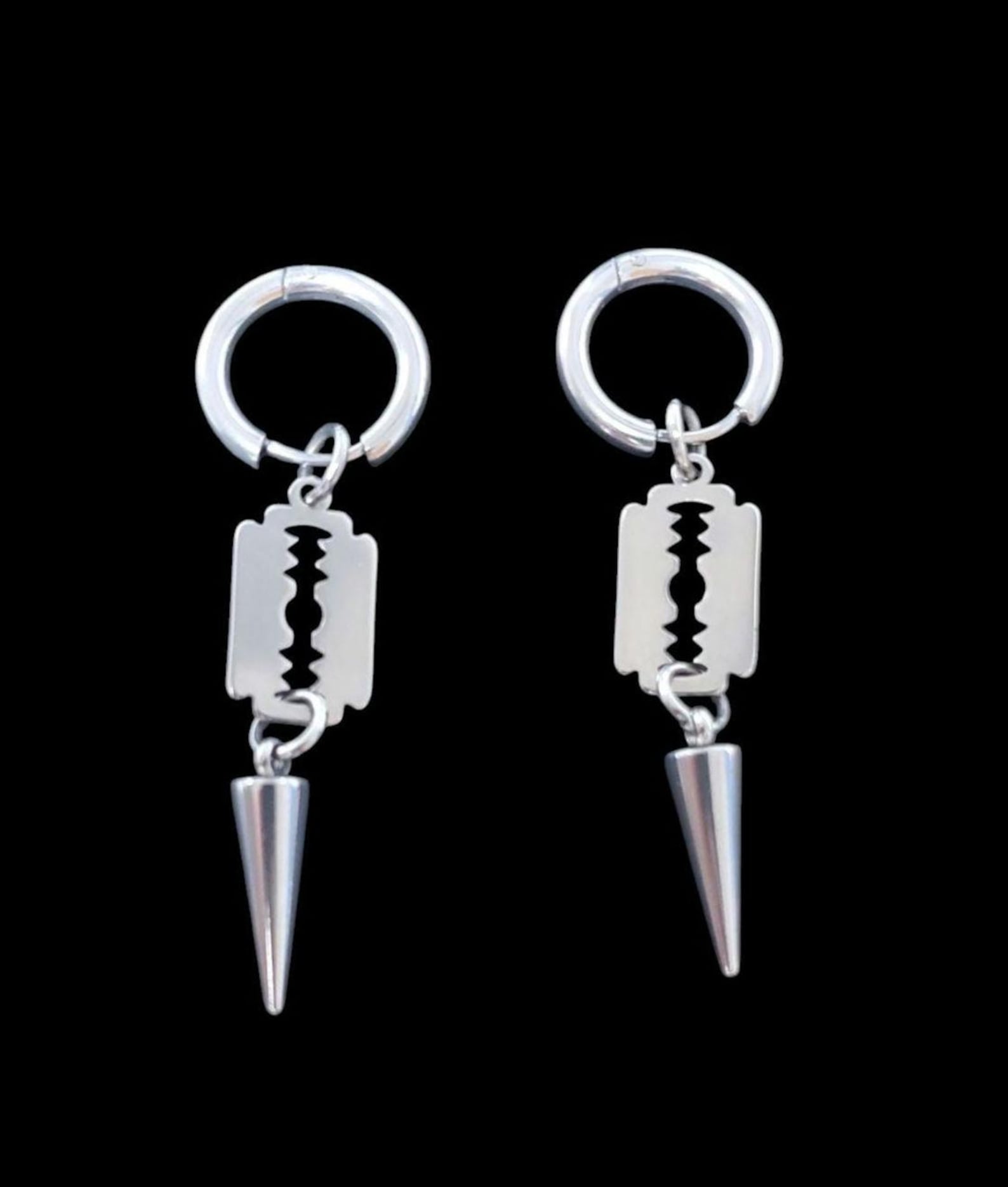 Razor Blade Dangle Earrings / Cone Hoop Earrings | Hollow Blade, Grunge ...