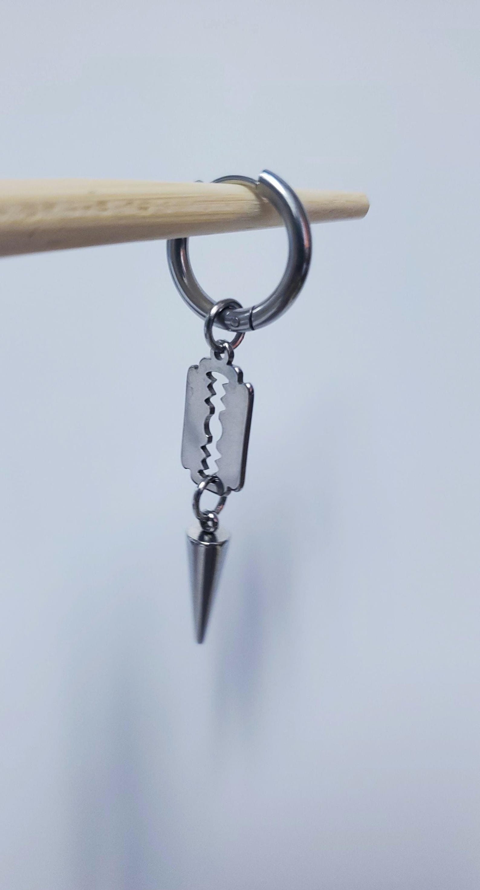 Razor Blade Dangle Earrings / Cone Hoop Earrings | Hollow Blade, Grunge ...