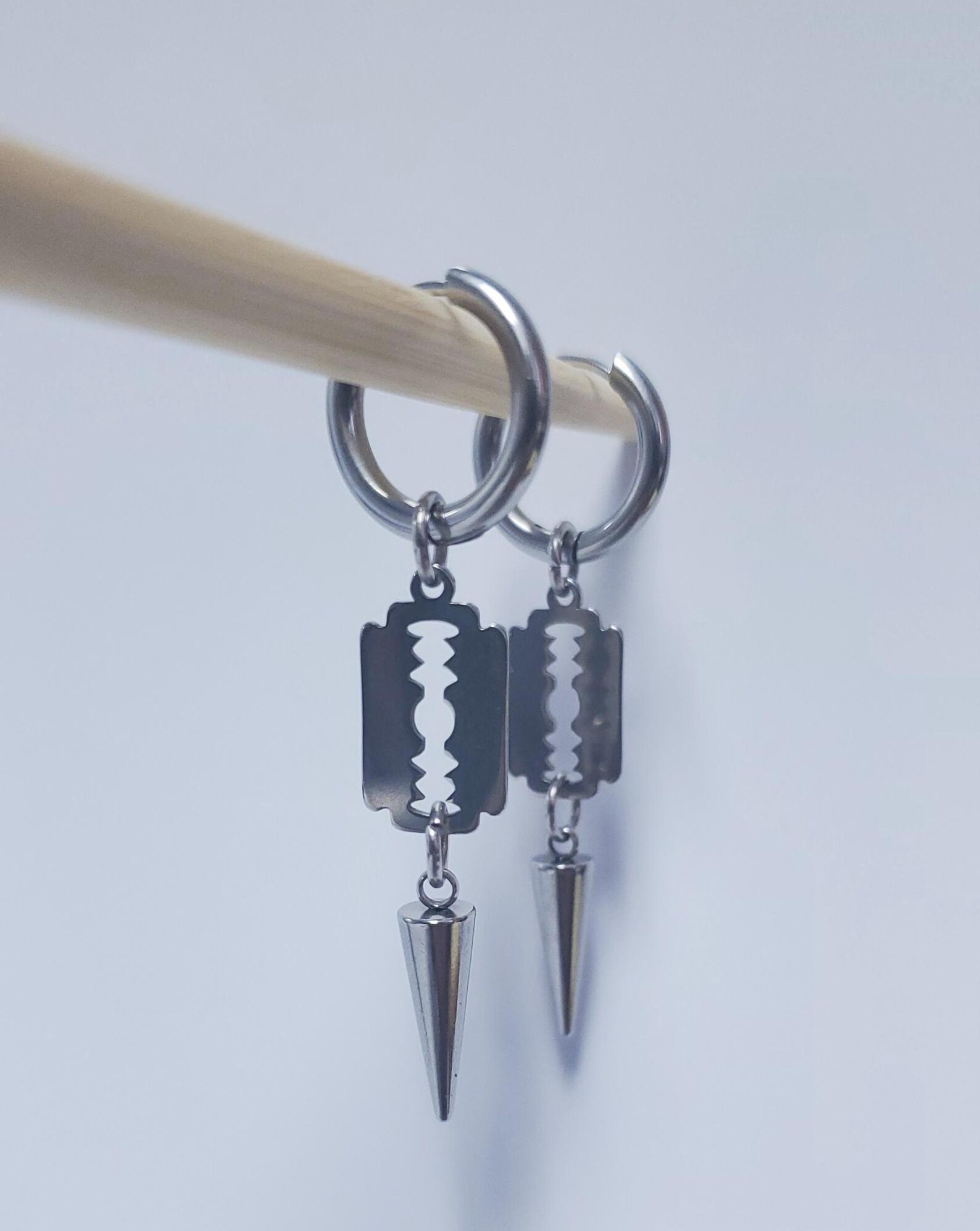 Razor Blade Dangle Earrings / Cone Hoop Earrings | Hollow Blade, Grunge ...