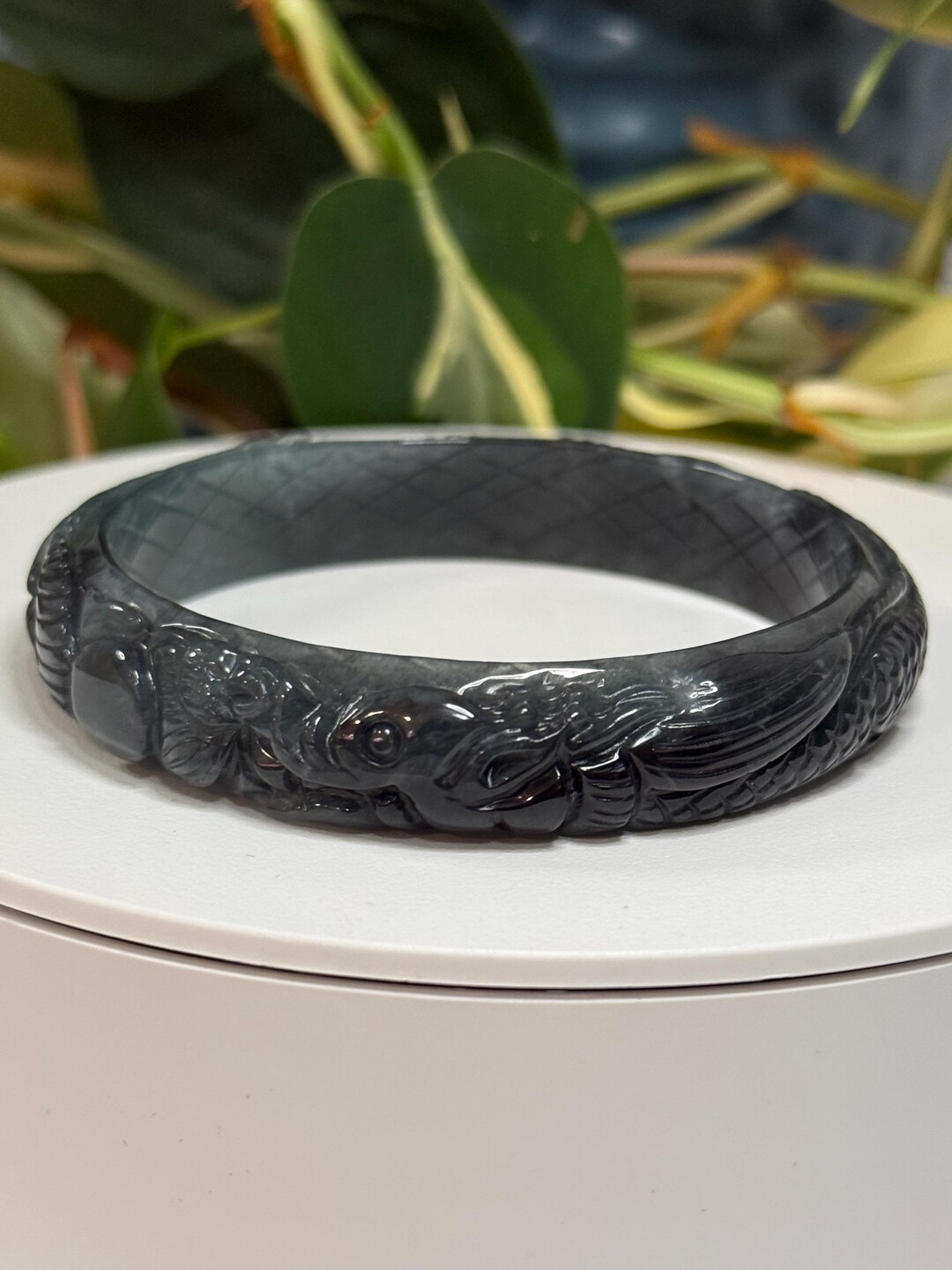 Blue Water Jade Dragon Carved Hard Bangle 60.6MM - Etsy