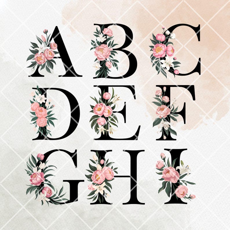 Watercolor Lily & Peony Floral Alphabet Clipart (PNG) - Etsy
