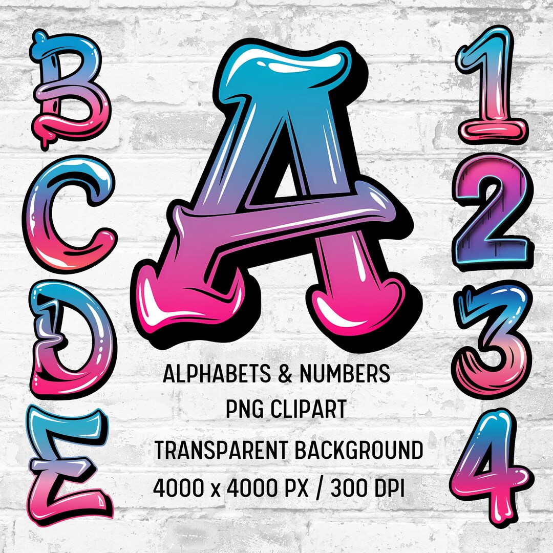 Graffiti Alphabet PNG: Blue-pink Urban Font (digital Download) - Etsy