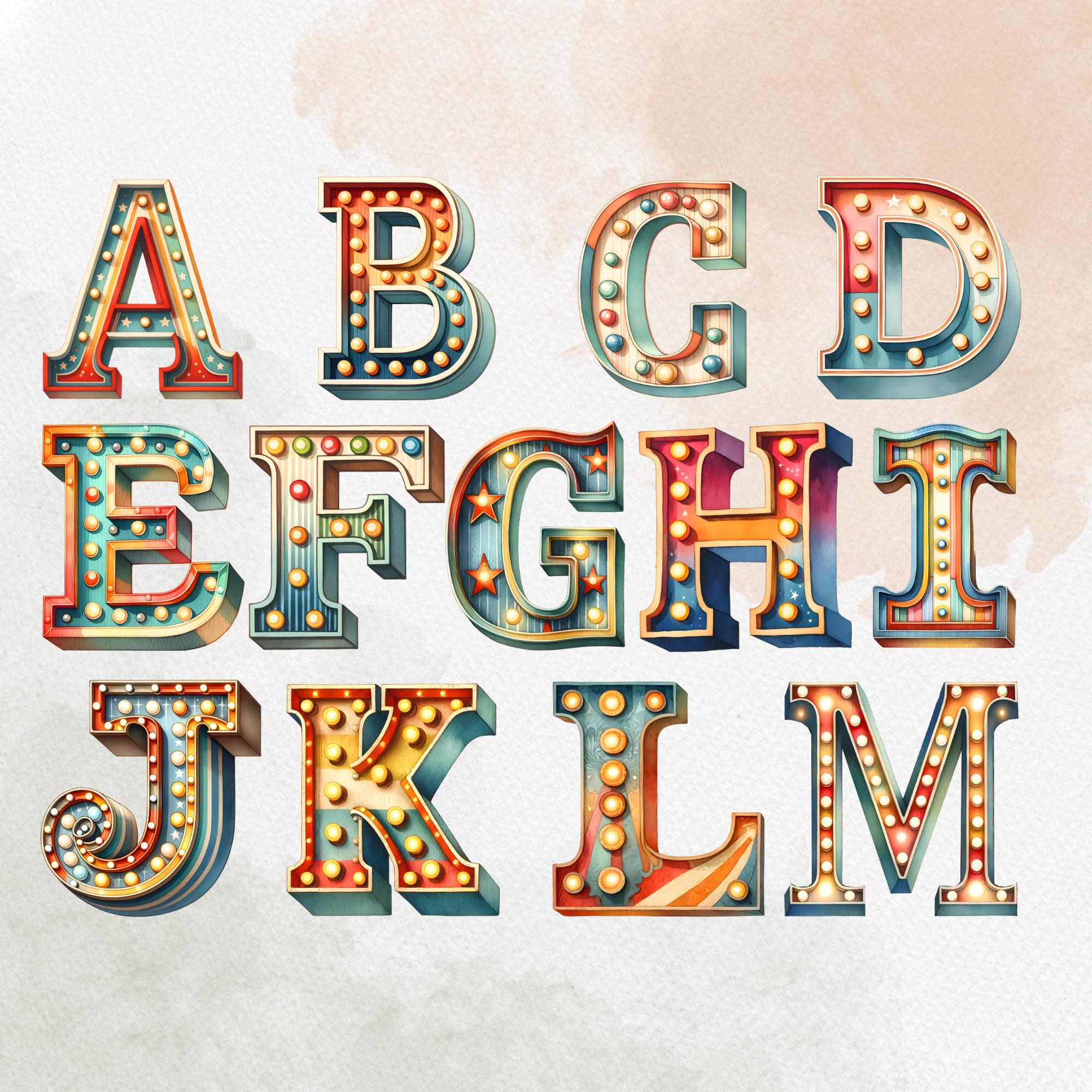 Retro Marquee Alphabet Clipart, Vintage Theater Letter, Light Bulb Sign ...