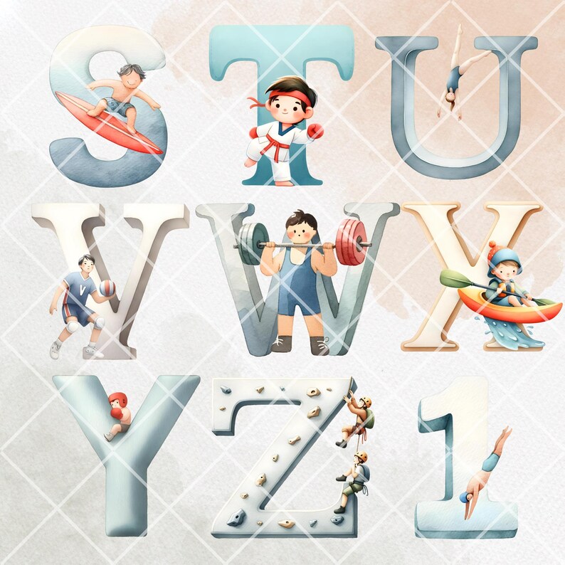 Sports Alphabet Clipart: PNG Letters for Nursery Decor (digital ...