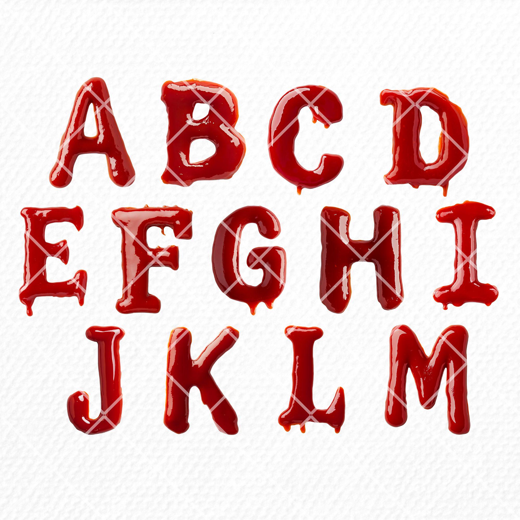 Ketchup Letter Clipart PNG Designs Bulletin Condiment Alphabet Squirted ...