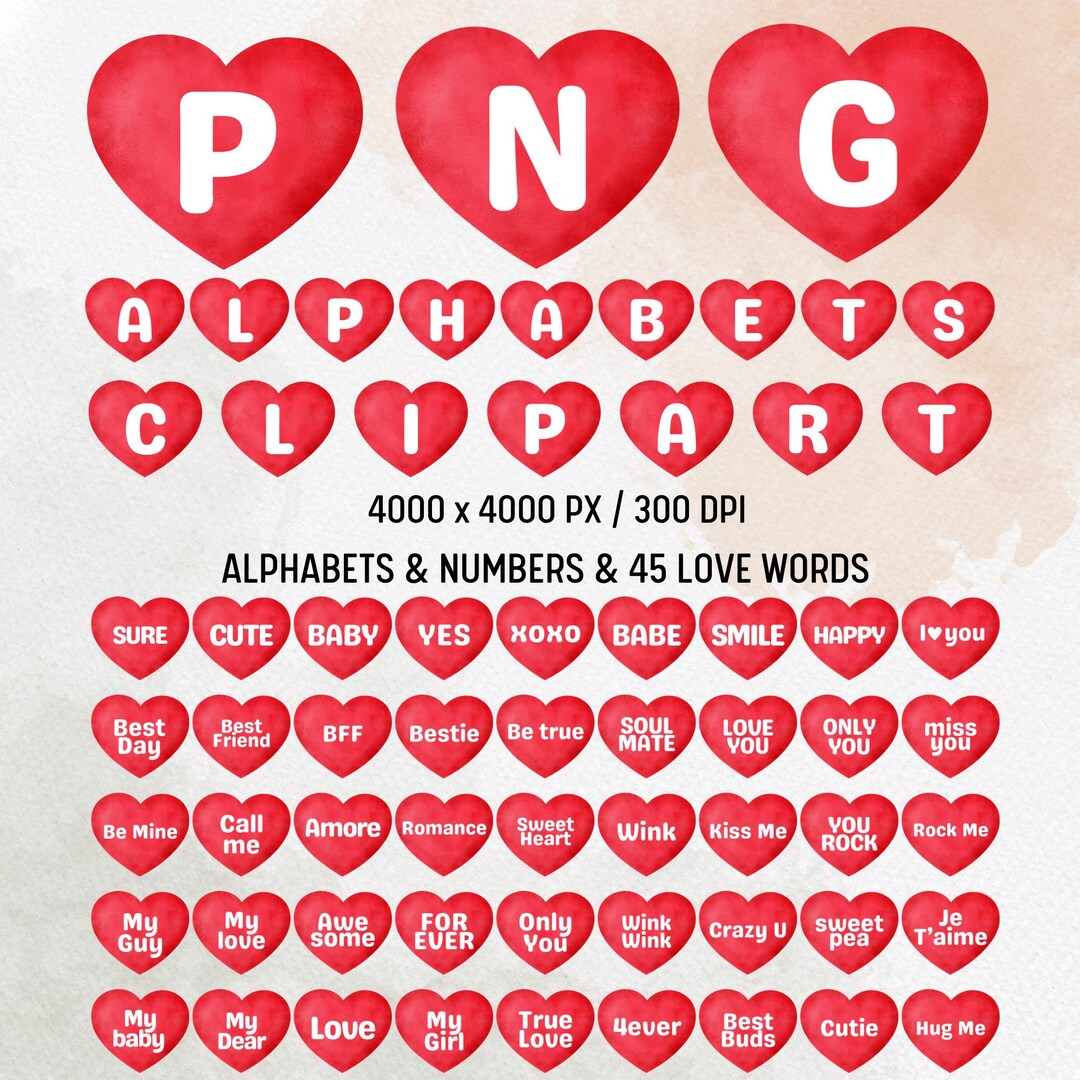 Red Watercolor Heart Alphabet Clipart: Love Letters (digital Download ...