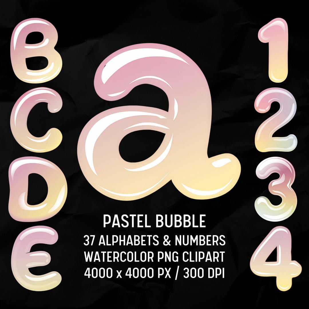 Pastel Bubble Letter PNG Clipart: Rainbow Alphabet (digital Download ...