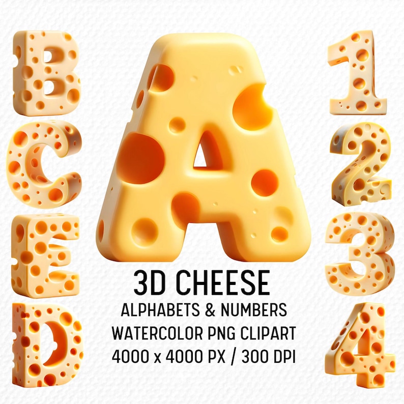 Cheese PNG Letters, 3D Cheese Alphabet Clipart, Cheese Doodle, Cheese ...