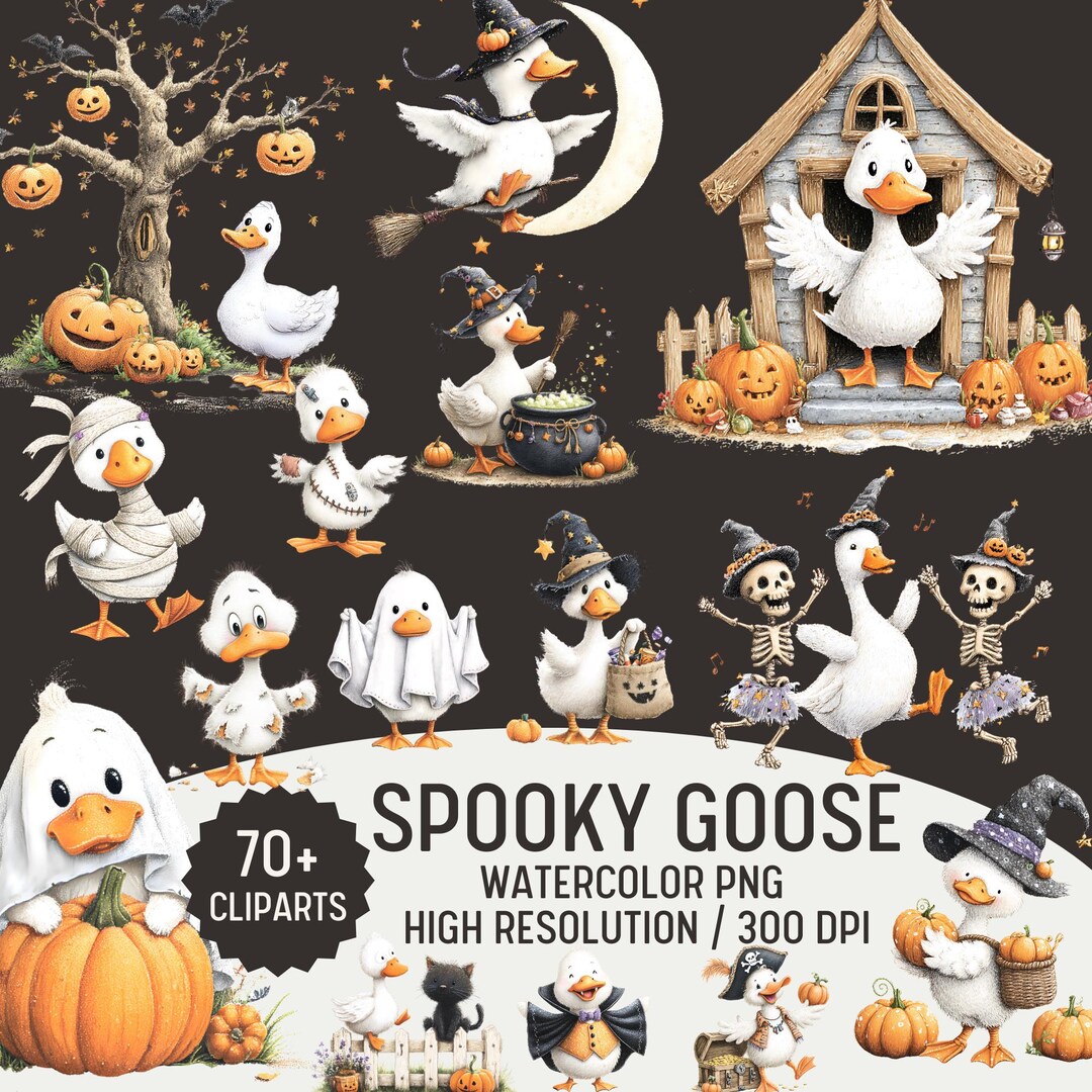 Halloween Silly Goose Clipart Bundle: Watercolor Costume Geese (PNG ...