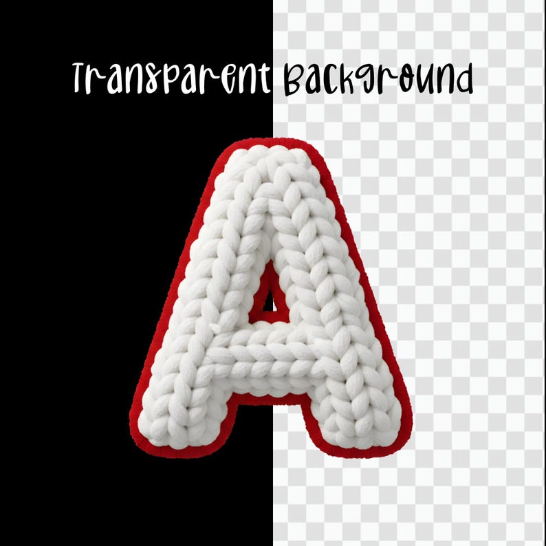 White Knitted Yarn With Red Outline Alphabet Clipart PNG Letters ...