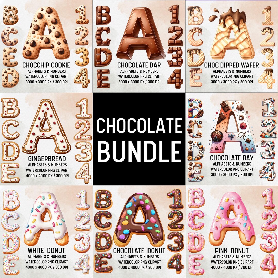 Chocolate & Cookie Alphabet Clipart Bundle PNG | Sweet Font Pack ...
