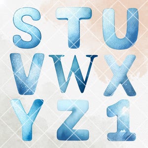 Blue Watercolor Alphabet PNG Clipart: Wedding Letters (digital Download ...