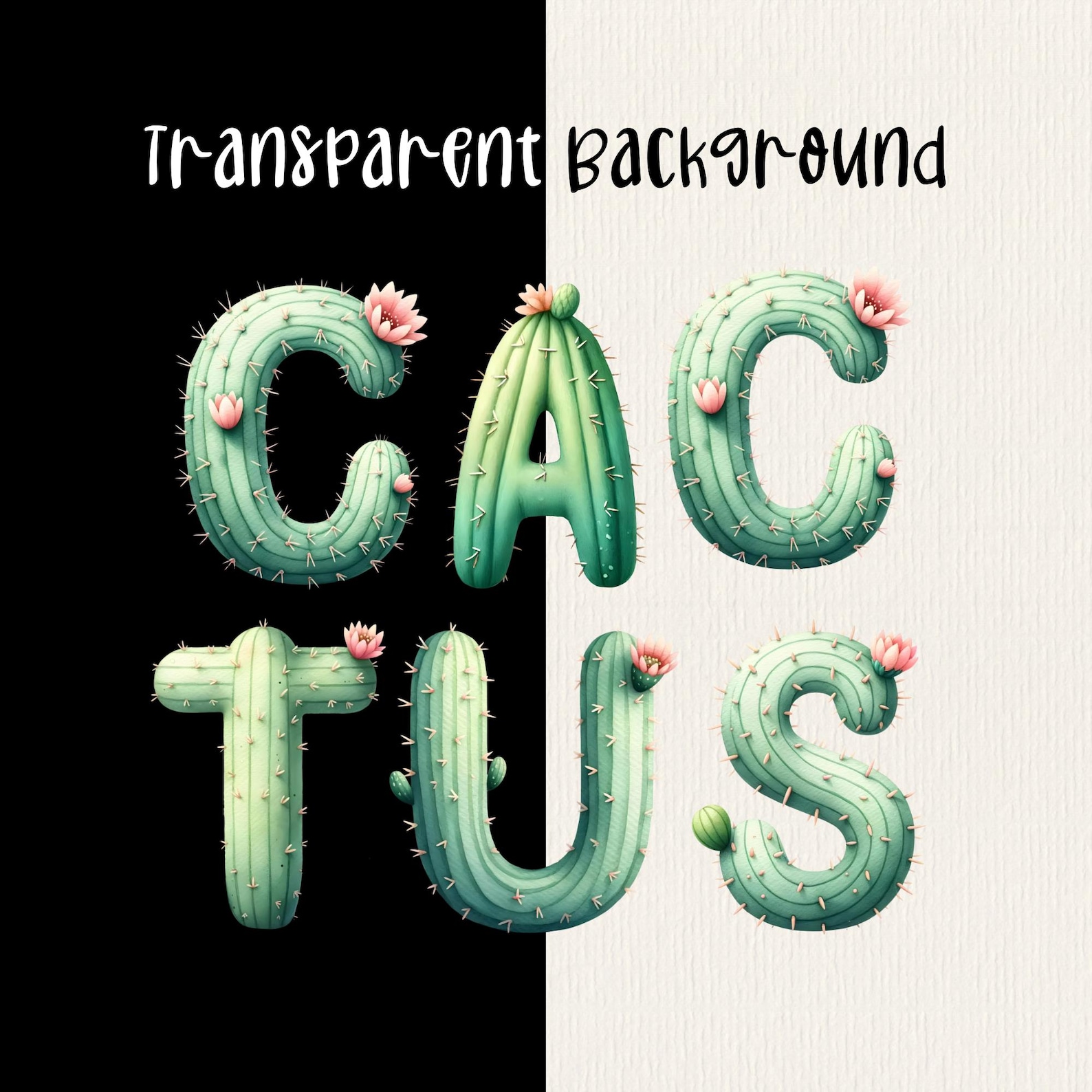 Cactus Alphabet Clipart: Desert Plant Font (PNG Digital Download) - Etsy