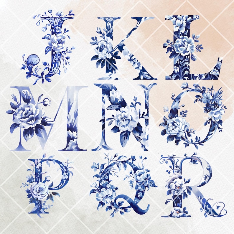 Chinoiserie Alphabet PNG Clipart, Watercolor Flowers Alphabet PNG ...