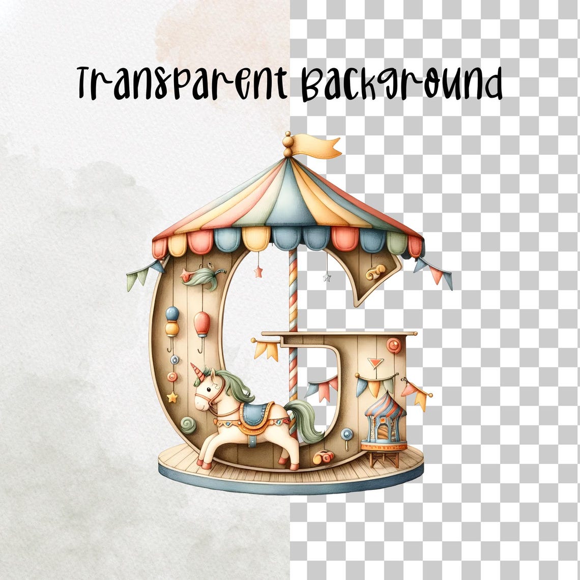 Merry-go-round Alphabet Clipart, Carnival Letters PNG Designs, Vintage ...