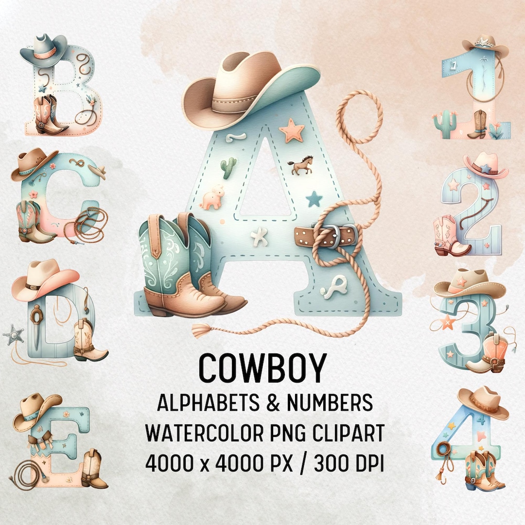 Cowboy Alphabet Clipart, Western Rodeo Letters PNG Designs, Rustic Wild ...